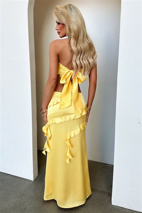 Raima Satin Ruffle Maxi Skirt Yellow Thats So Fetch Au