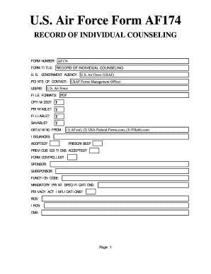 Fillable Online Us Air Force Form Af Record Of Individual Counseling