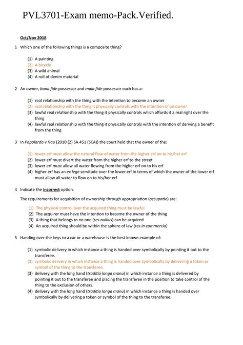 PVL Exam Memo Pack Verified PVL Law Of Property Stuvia US