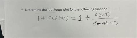 Solved Determine The Root Locus Plot For The Following Chegg