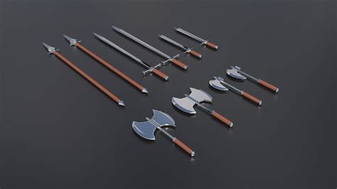 3d Model Swords Low And High Poly Game Ready Vr Ar Low Poly