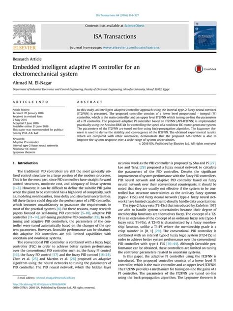 Embedded Intelligent Adaptive Pi Controller For An Electromechanical