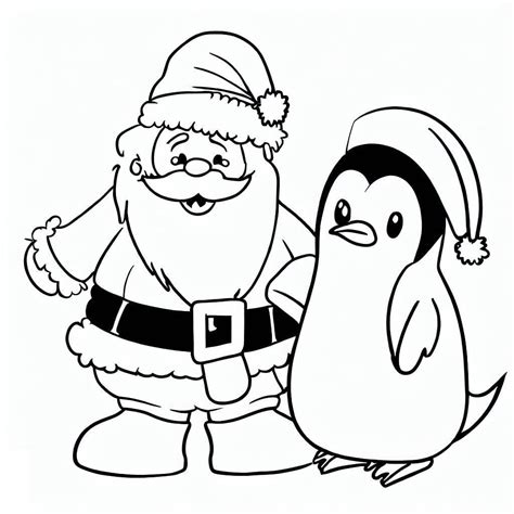 Coloriage Père Noël Et Pingouin Télécharger Et Imprimer Gratuit Sur