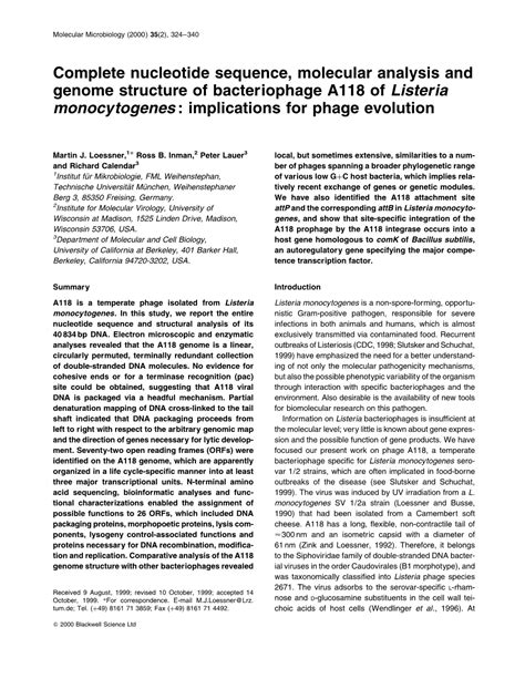 Complete Nucleotide Sequence Molecular Analysis And Genome Structure Of Bacteriophage A118 Of