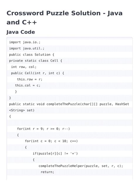 Crossword Puzzle Solution - Java and C++ | PDF | Software | Object Oriented Programming