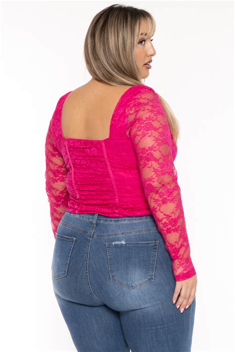 Plus Size Loxley Lace Top Fuchsia Curvy Sense