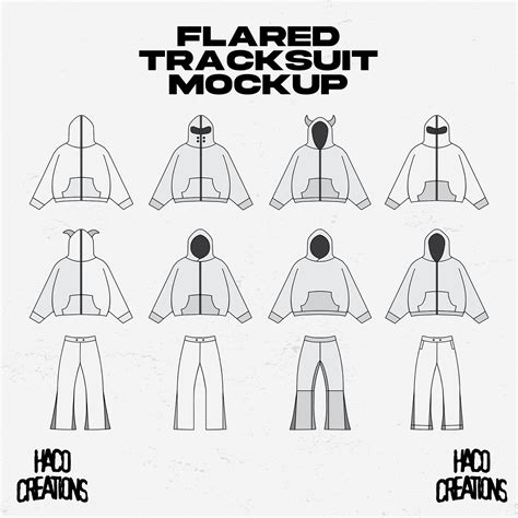 Streetwear Flared Tracksuit Vector Mockup Template For Clothing