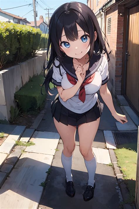 Anime Girl In A Short Skirt And A White Shirt Posing For A Picture