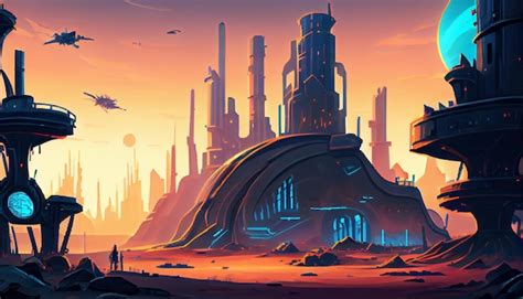Ambiente de fundo d da cidade do planeta alienígena para um jogo para celular uma paisagem de