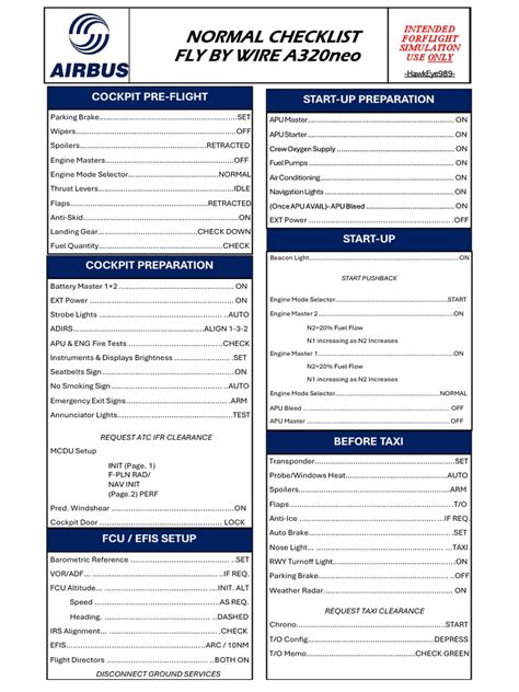 A320 Neo Checklist V12 Pdf Aerospace Aviation