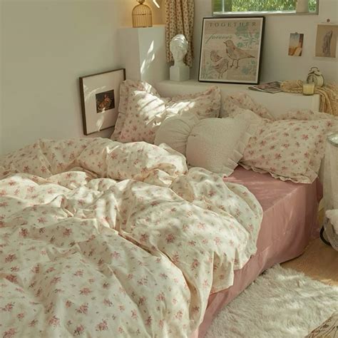 Pink Floral Ruffled Duvet Cover Set Bedroom Interior Bedroom