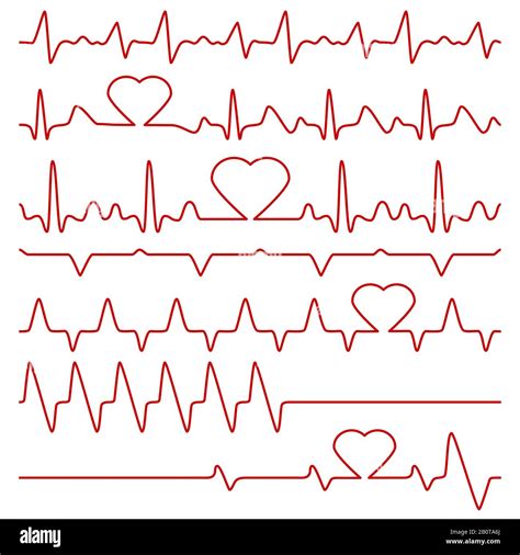 Cardiogram And Pulse Vector Symbols With Heart Shape Medical