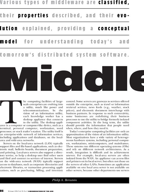 Middleware A Model For Distributed System Services Communications Of