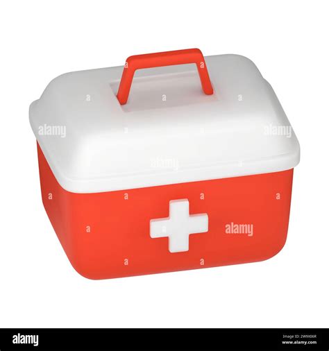 3D Vector Realistic Closed Red First Aid Kit Emergency Box Medical