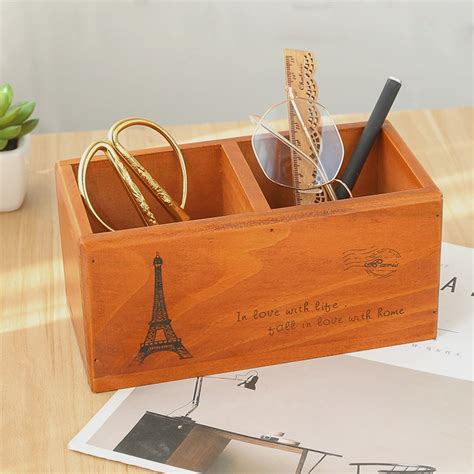 Retro Wooden Desktop Remote Control Storage Box Home Living Room