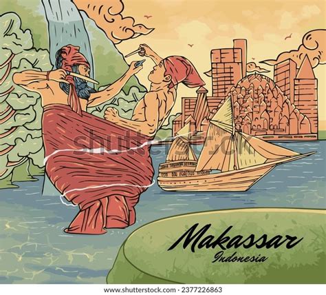 Tari Sarung Original Culture Makassar City Stock Vector Royalty Free