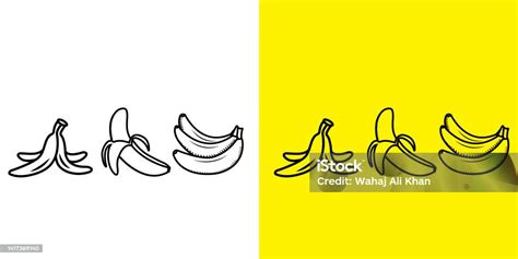 Seni Garis Pisang Pisang Tunggal Pisang Setengah Kupas Kelompok Pisang