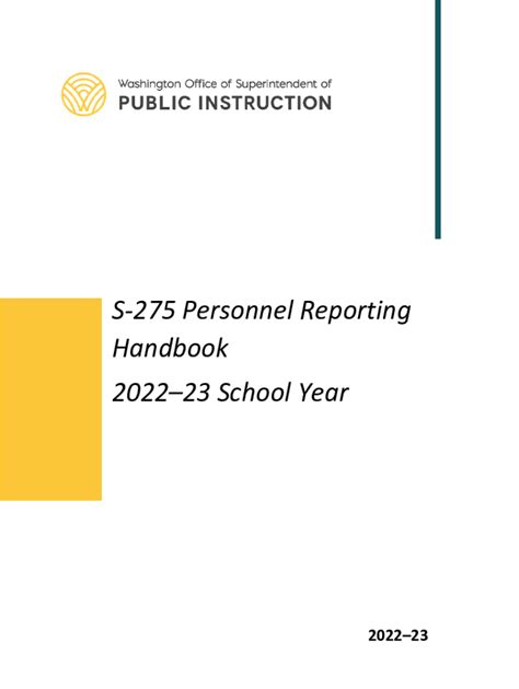 Fillable Online S 275 Personnel Reporting Handbook 202223 School Year