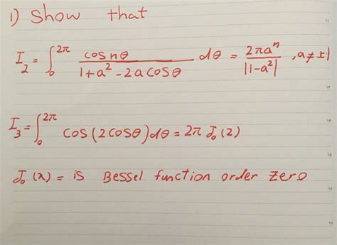 solved show that i 2 integral 2 pi 0 cos n theta 1 a 2