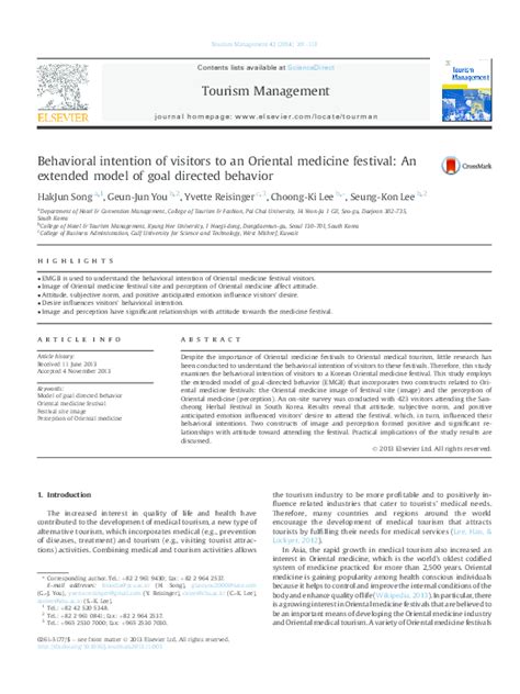 Behavioral Intention Of Visitors To An Oriental Medicine Festival An