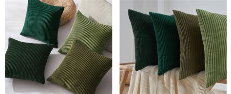 Topfinel Cushion Covers 40cm X 40cm Bed Set Of 4 Plain Green Cushion