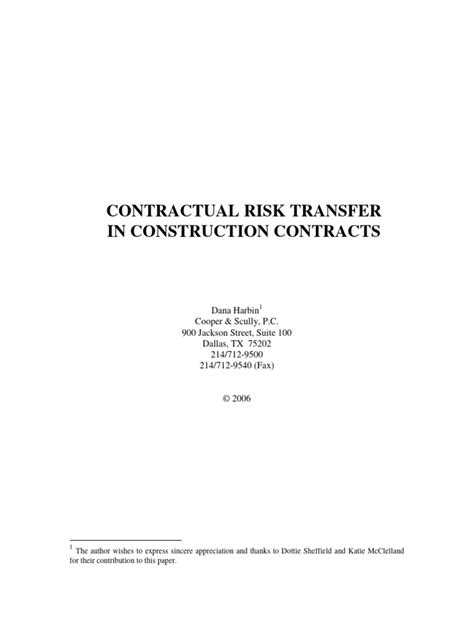 Construction Contract Risk Transfer Pdf Indemnity Liability Insurance