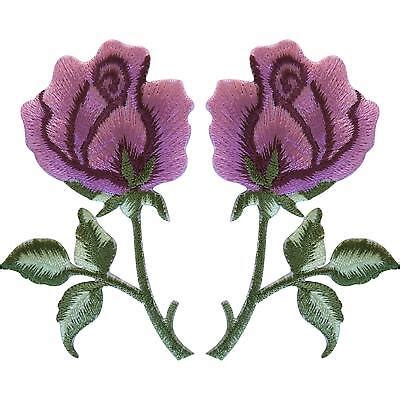 Pair Of Pink Rose Patches Iron Sew On Clothes Embroidered Flower Patch Badge EBay