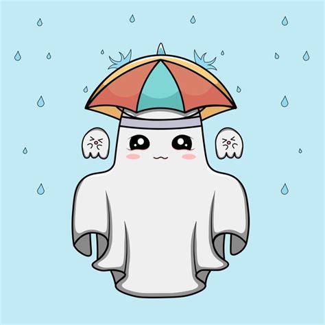 Premium Vector Cute Ghost Playing In The Rain Illustration