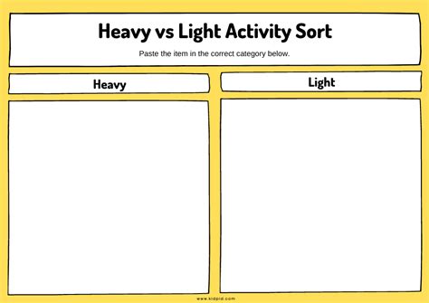 Heavy Vs Light Sorting Activity Worksheets Kidpid