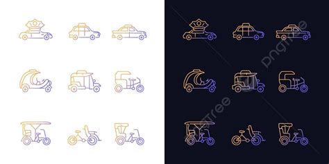 Gradient Icons Set For Dark And Light Mode Featuring Various Taxicab Types Vector Web Design