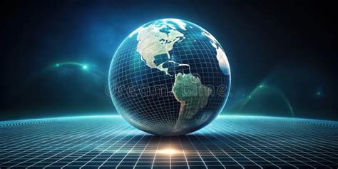 Digital Globe On A Gridded Plane A Futuristic Visualization Of Global