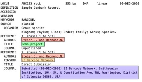 Genbank Upload Pipeline 2 Geneious Prime Genbank Submission Tool — Si Barcode Network