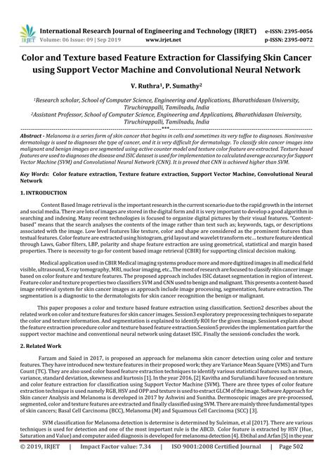 Irjet Color And Texture Based Feature Extraction For Classifying Skin Cancer Using Support