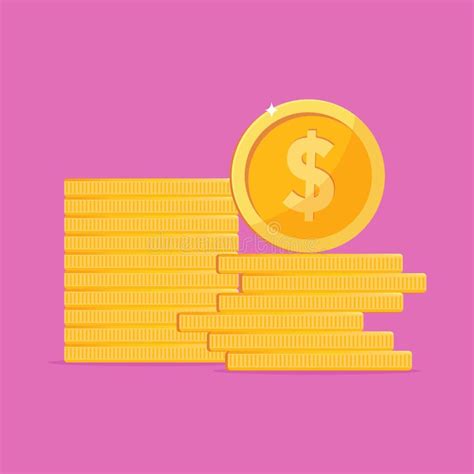 Stack Of Gold Coins With A Golden Cent Blank Flat Money Coins On