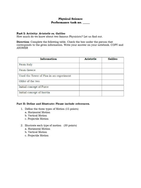 Physical Science Performance Task Pdf Teaching Methods And Materials