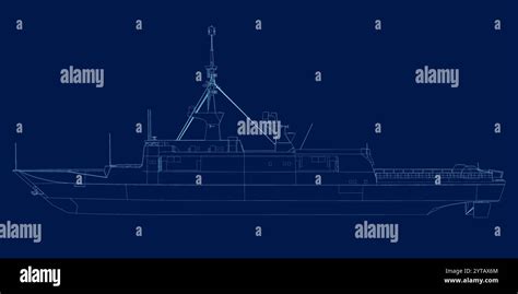 Outline Of A Small Ship Made Of Blue Lines Isolated On A Dark