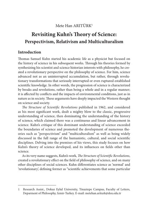 Pdf Revisiting Kuhns Theory Of Science Perspectivism Relativism And Multiculturalism