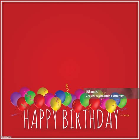 하이라이트와 리본 많은 색된 공 행복 한 생일 카드입니다 빨간색 배경에 벡터 일러스트 레이 션 3차원 형태에 대한 스톡 벡터