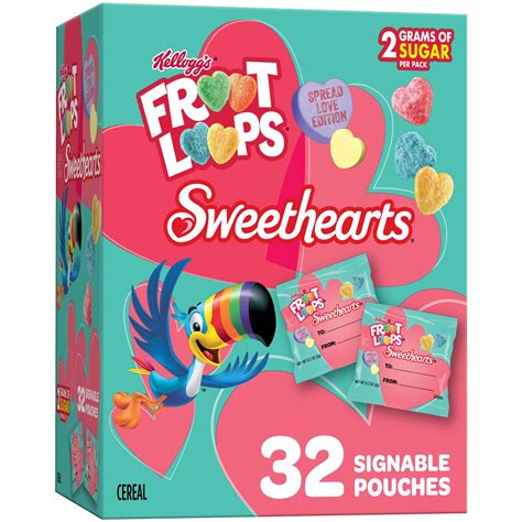Kelloggs Froot Loops Sweethearts Cereal Snacks Valentines Day Snacks 64oz Box 32 Pouches