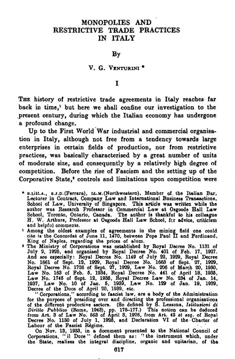 Monopolies And Restrictive Trade Practices In Italy International