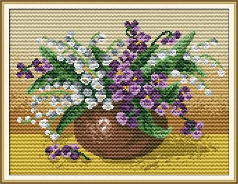 Lily Of The Valley Vase Cross Stitch Kit Aida 14ct 11ct Count Print