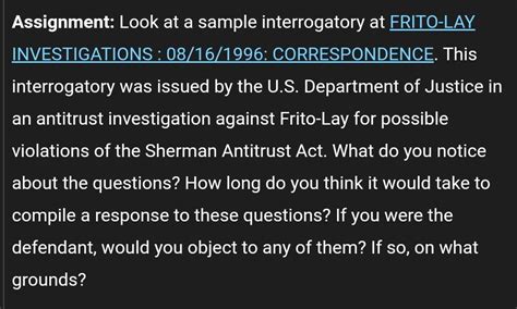 Solved Assignment Look At A Sample Interrogatory At Chegg Com