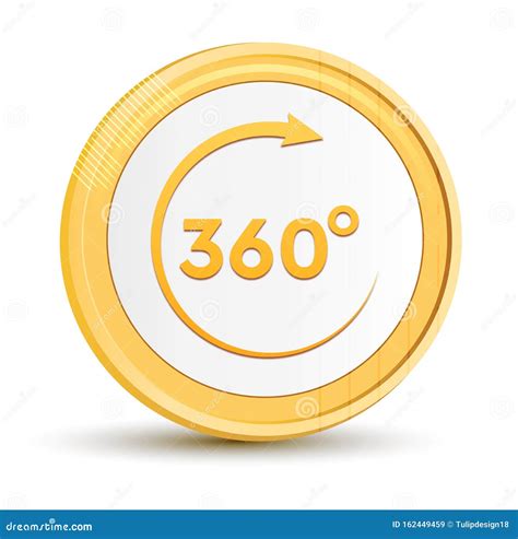 360 Degrees Rotate Arrow Icon Gold Round Button Golden Coin Shiny Frame Luxury Concept Abstract