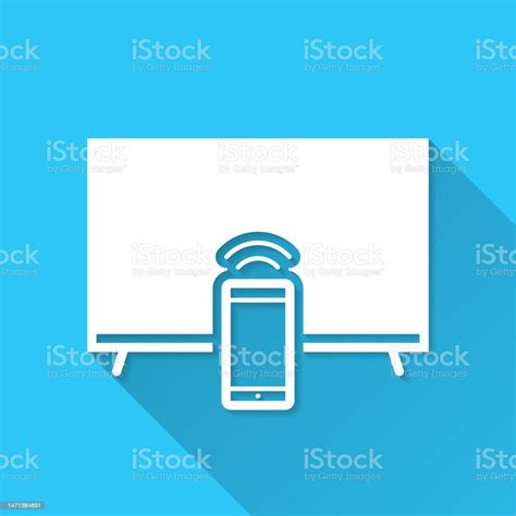 스마트폰이 있는 Tv 파란색 배경에 아이콘 긴 그림자가 있는 평면 디자인 3차원 형태에 대한 스톡 벡터 아트 및 기타 이미지