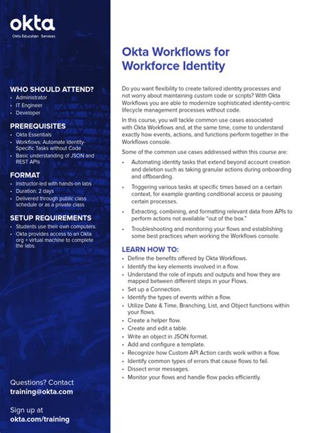 okta workflows for workforce identity datasheet pdf workflow