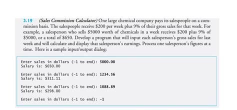 Solved 3 19 Sales Commission Calculator One Large Chemical