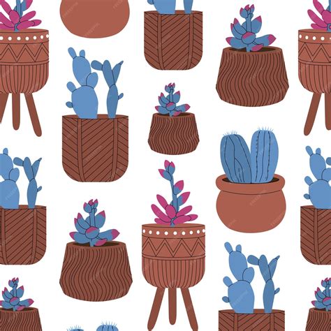 Premium Vector Seamless Pattern With Cacti And Succulents In Pots