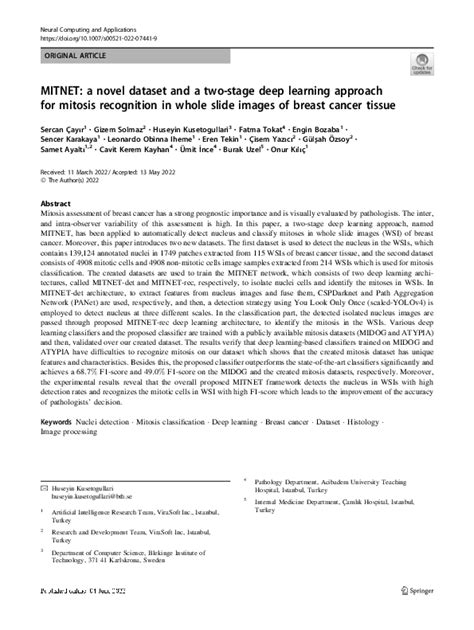 Pdf Mitnet A Novel Dataset And A Two Stage Deep Learning Approach For Mitosis Recognition In
