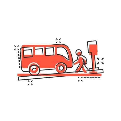 만화 스타일의 버스 정류장 아이콘 흰색 격리 된 배경에 자동 중지 만화 벡터 일러스트 레이 션 Autobus 차량 스플래시 효과