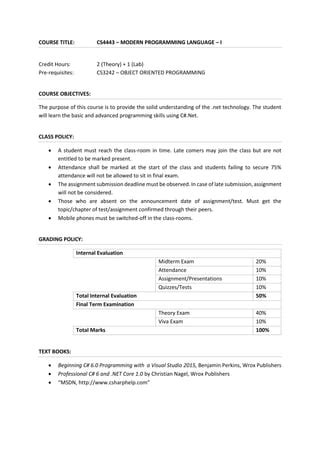 CS4443 Modern Programming Language I PDF